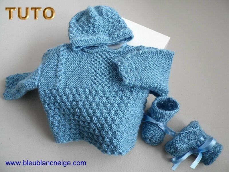 Explications tricot bébé, TUTO, ensemble bleu à torsades Explications tricot bébé, TUTO, ensemble bleu à torsades